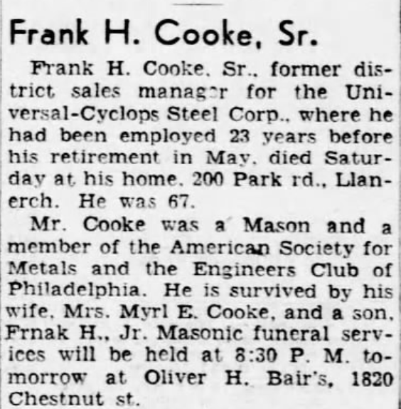 Frank Cooke dies